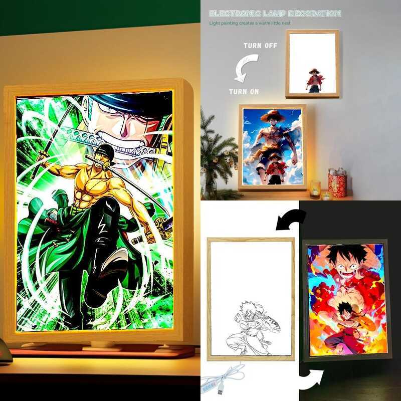 Anime Figure One Piece Painting Photo Frame Zoro Luffy Led Night Light ...