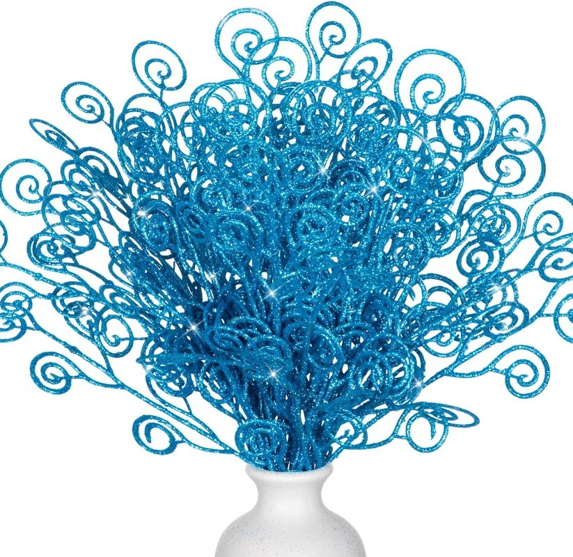 1/5Pcs Blue Christmas Picks Glitter Ornaments 10 Inches Candy Picks ...