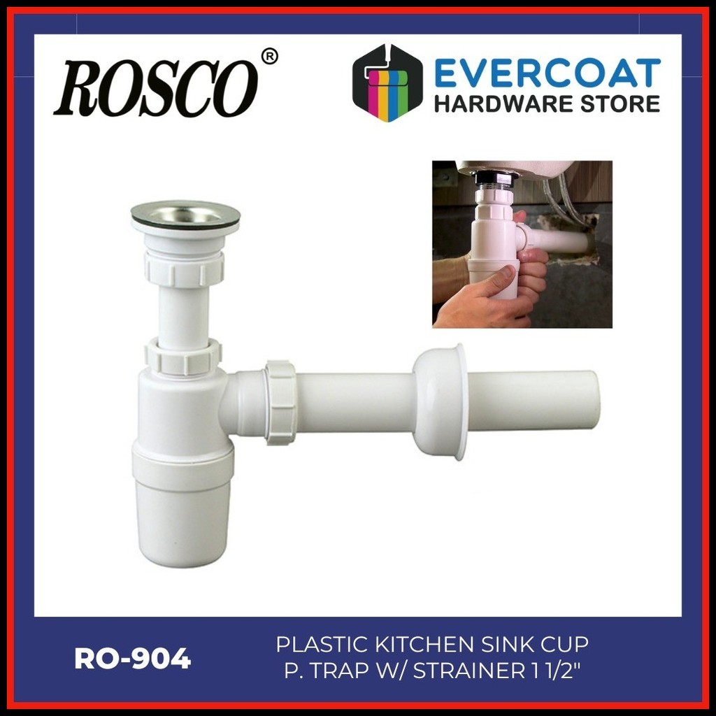 RO-904 Rosco Plastic Kitchen Sink Cup P. Trap w/ Strainer 1 1/2 ...