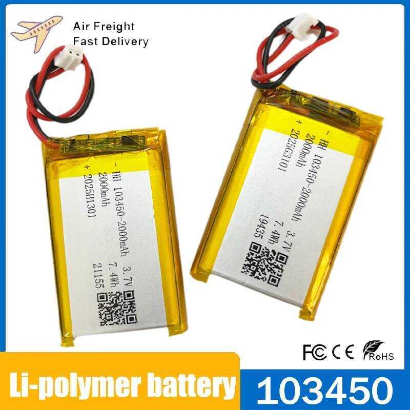 67 103450 3 3.7V 2000Mah Polymer Lithium Rechargeable Battery Jst 2.0Mm ...