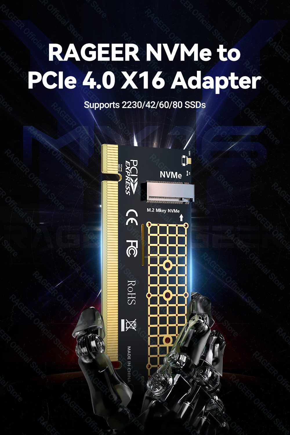 RAGEER M.2 NVMe to PCIe 4.0 x16 Adapter Card Supports 4TB SSD and ...