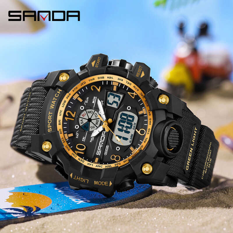 SAMDA Brand Fashion Sports Waterproof Military Men Chronograph Dual ...