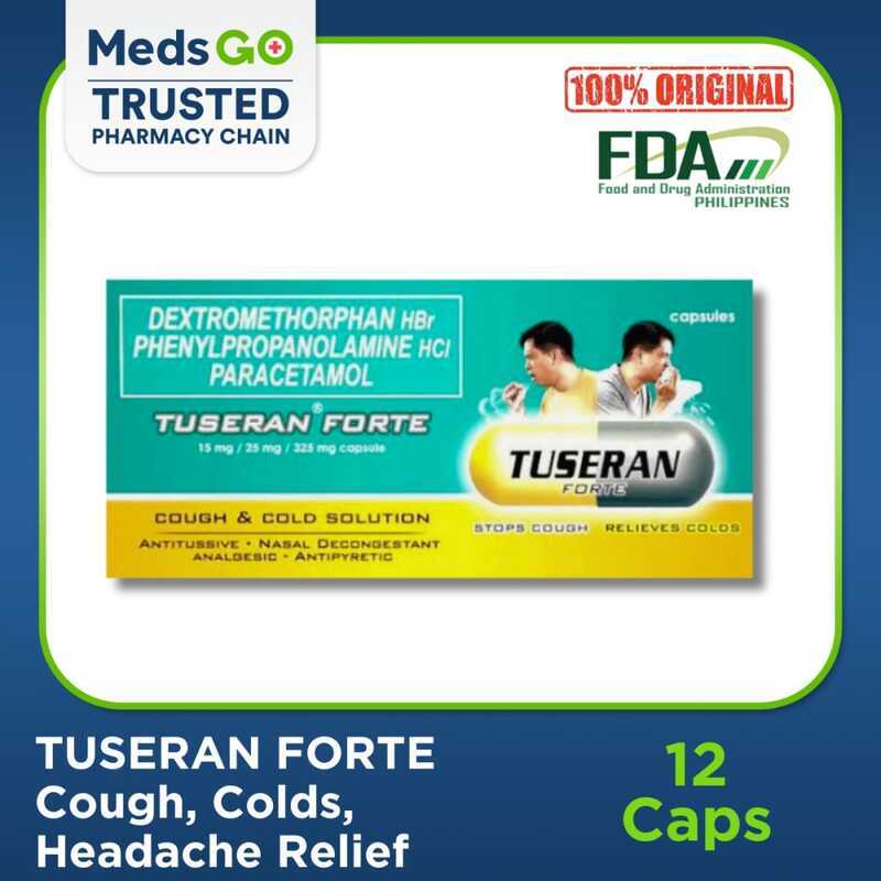 TUSERAN FORTE 12 Capsules - Cough Medicine, Colds, Headache Relief 9Ec ...