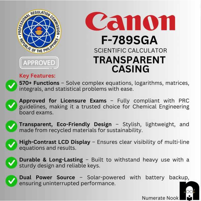 F-789Sga-Tbk Canon Transparent Scientific Calculator Authentic | Shopee ...