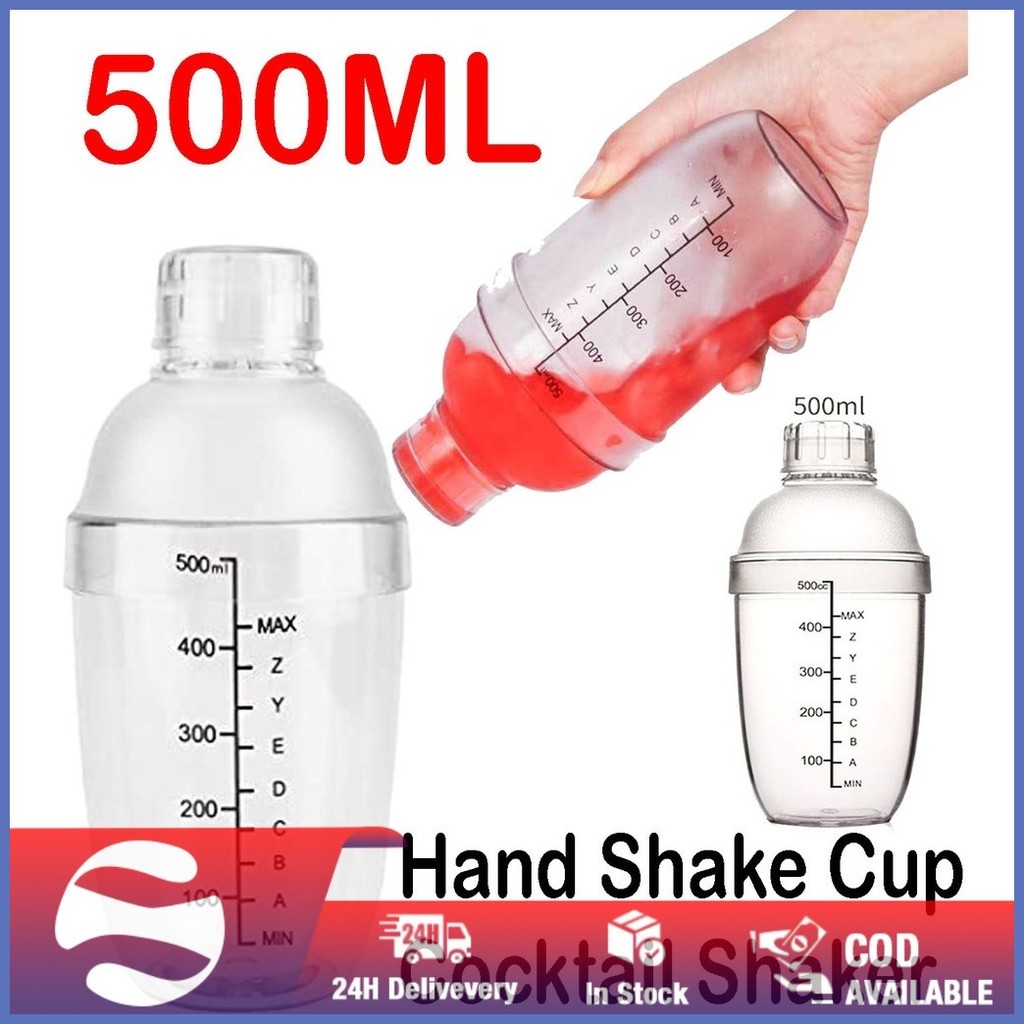 500ml Hand Shake Cup Cocktail Shaker Transparent Mixer Cup Clear Bar ...