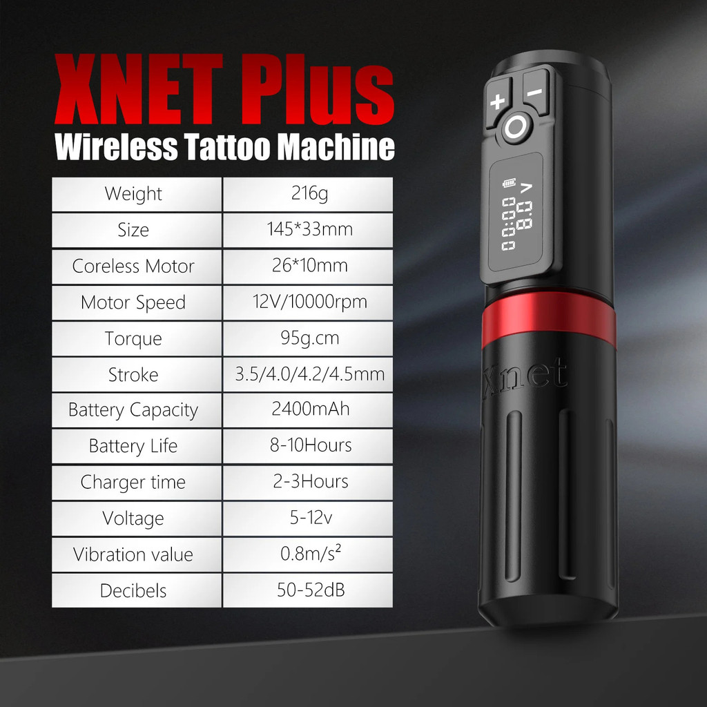 XNET Plus & E1 Professional Wireless Tattoo Machine 2 Pen 1 Set Coreless Motor 2000mah Battery ...