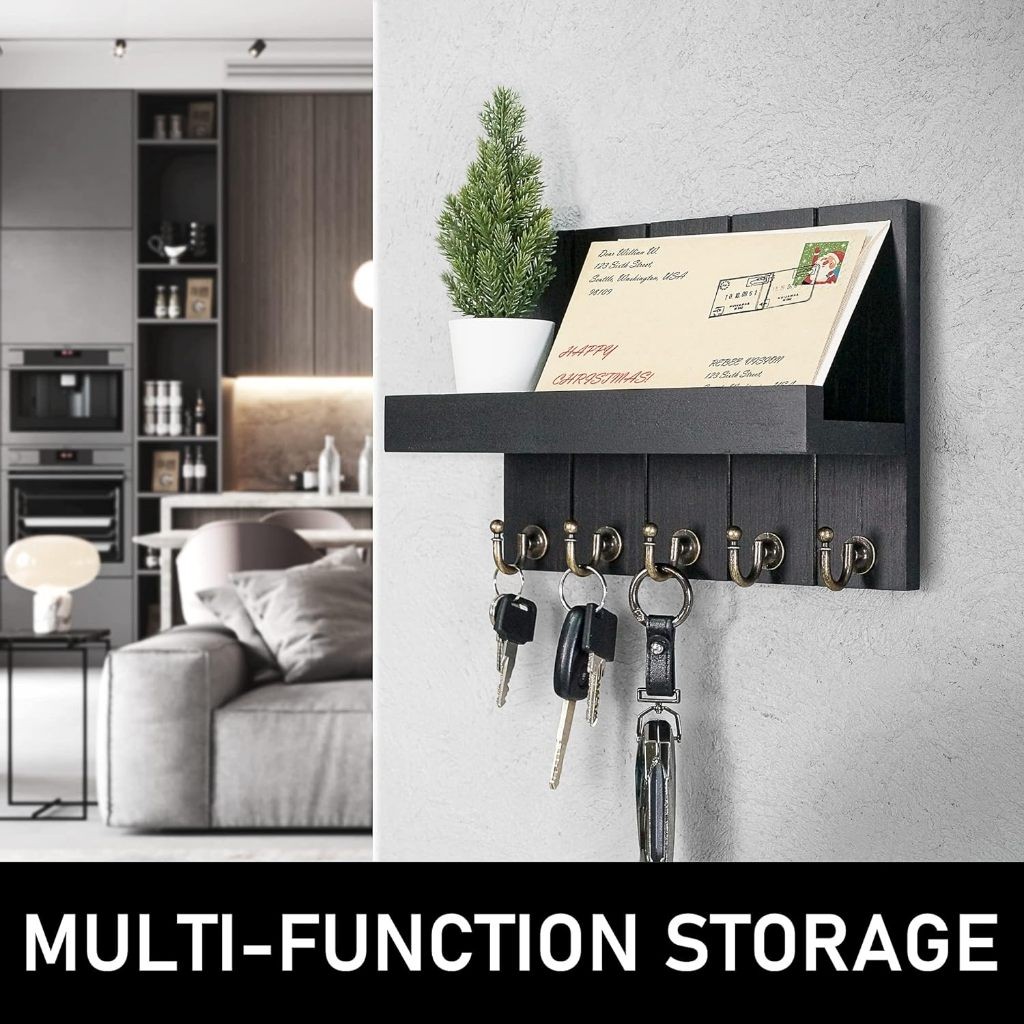 Wooden Key Hanging Entrance Hall Living Room StorageBasket Wall Mounted ...