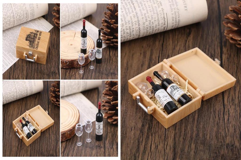 Miniature House Props Mini Wine Box Set Miniature Wine Bottle Set with ...