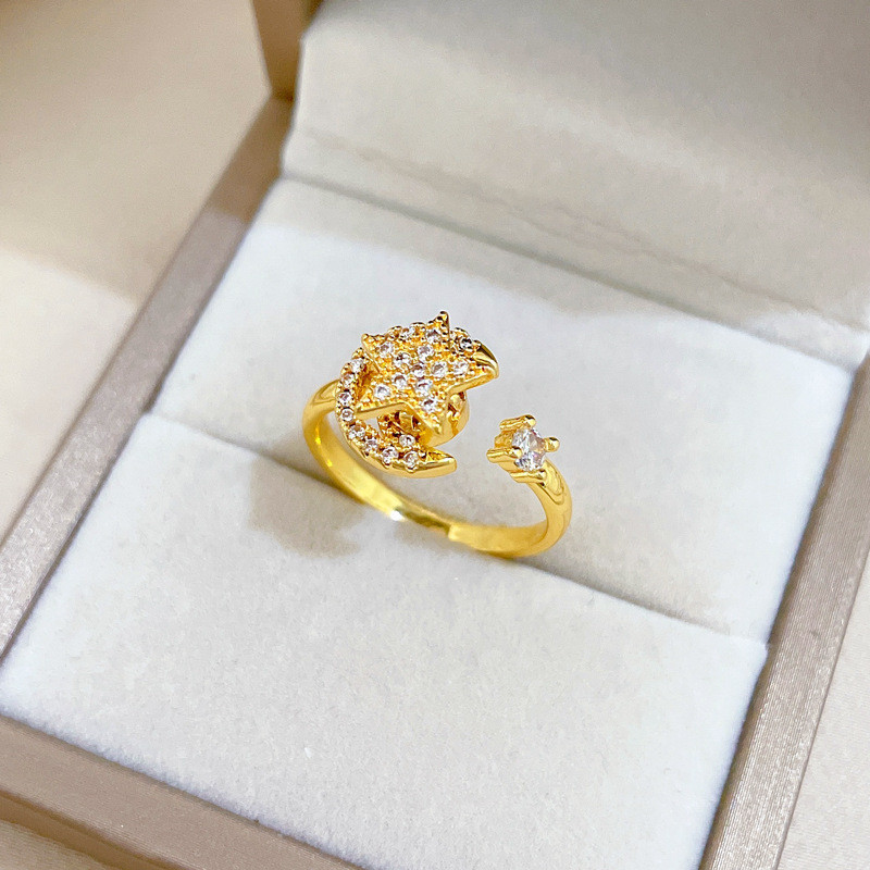 Rotating Star and Moon Myth Ring Adjustable Open Simple Hand Jewelry ...