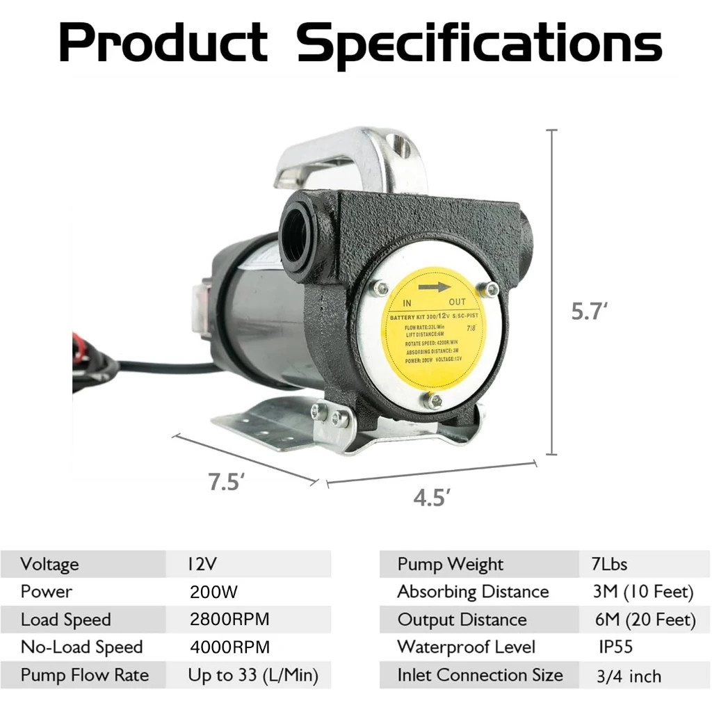 JLD DC Fuel Transfer Pump Diesel Kerosene Oil Motor Auto 12V/24V Fuel ...
