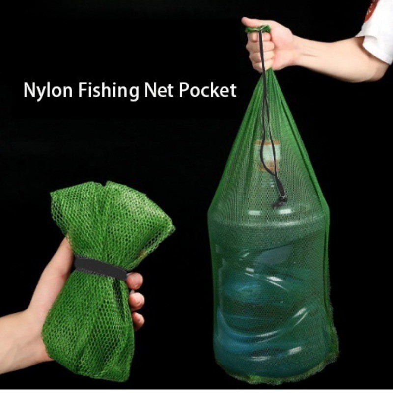 Nylon Fishing Net Bag Fish Bag Fishing Supplies Green Mesh Bag ...