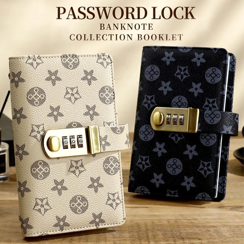 Vintage Leather Money Saving Binder with Password Lock, Anti-fall Cash ...