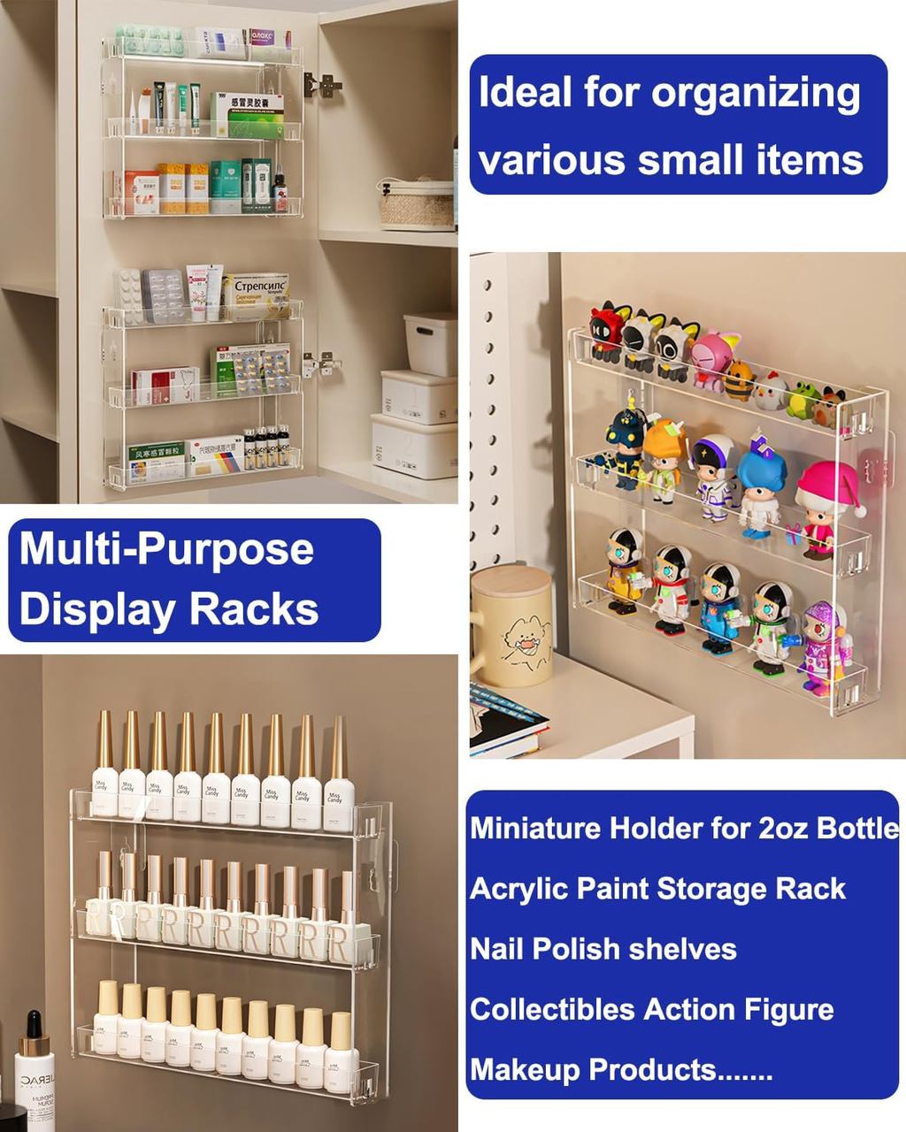 Makeup Organizer Wall Mounted Punch-free 3 Layers Acrylic Shelf ...