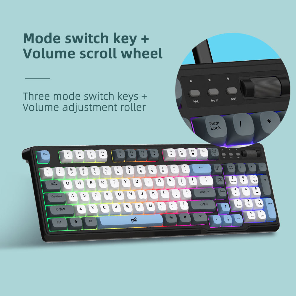 Zeus ZK-011 98 Keys RGB LED Gaming Keyboard With Volume Roller Wired ...