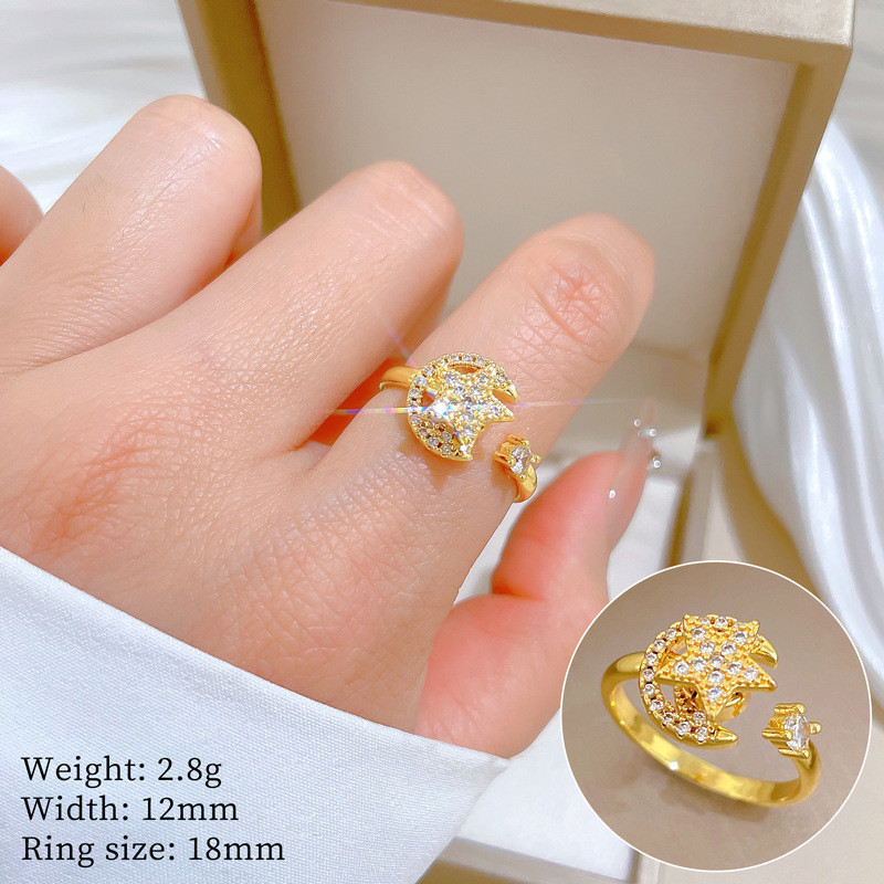 Rotating Star and Moon Myth Ring Adjustable Open Simple Hand Jewelry ...