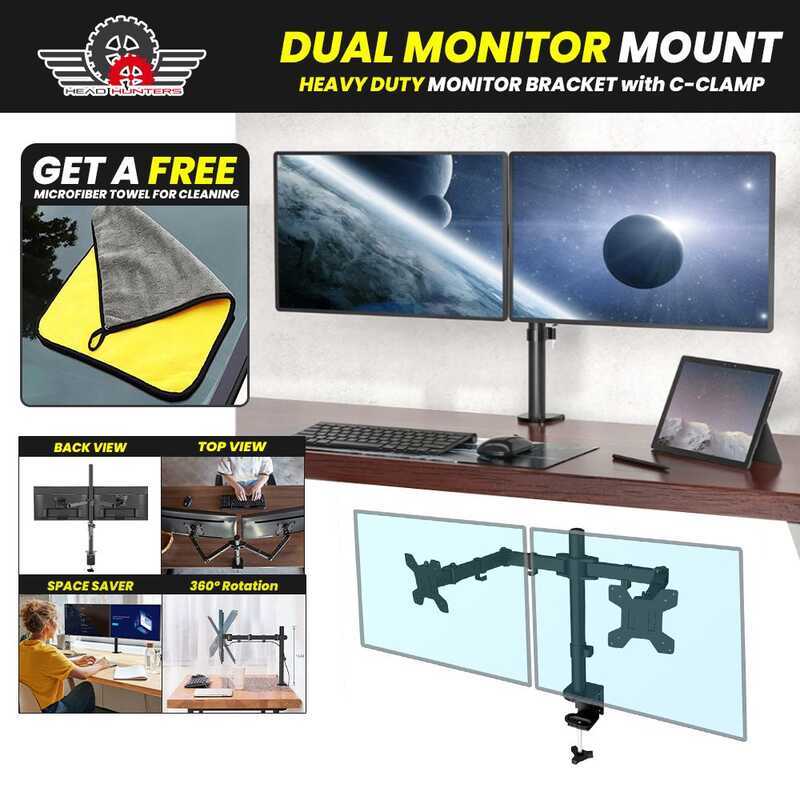 Hunter House Heavy Duty Dual Monitor LCD Desk Mount Full Adjustable ...