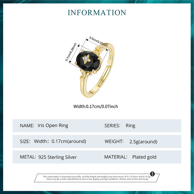 Bamoer 925 Sterling Silver Open Ring Adjustable Size Iris Gold Color ...