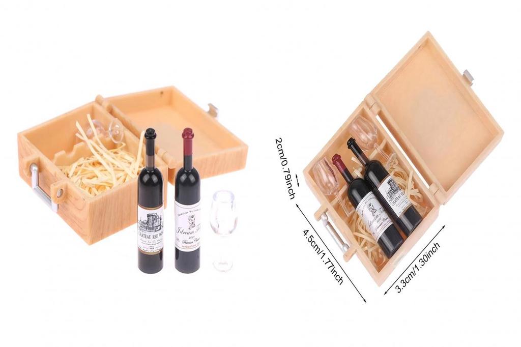 Miniature House Props Mini Wine Box Set Miniature Wine Bottle Set with ...