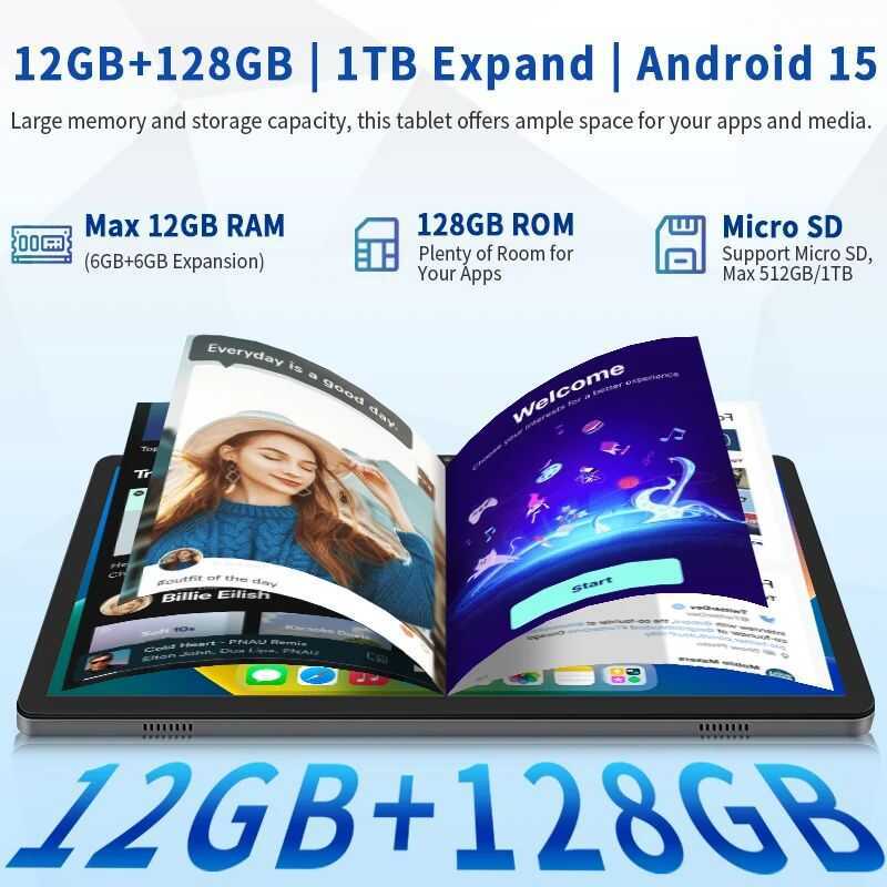 Android 2025 15 Tablets, 10.1" Octa-core PC, 12GB 128GB 1TB Expand, 6000mAh Battery, 5MP+13MP ...