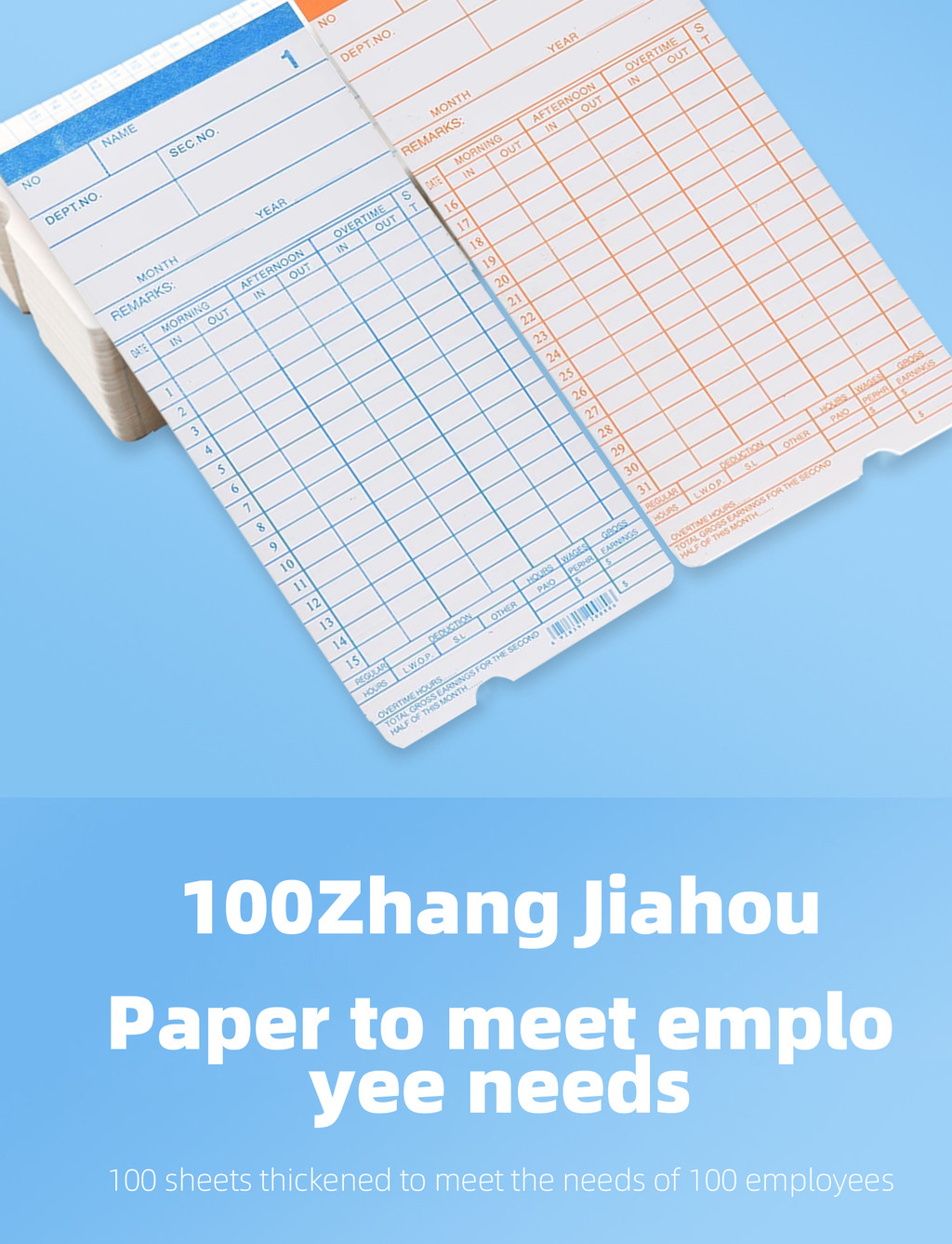 500 sheets Monthly Employee Timecards for Punch Clock Attendance ...