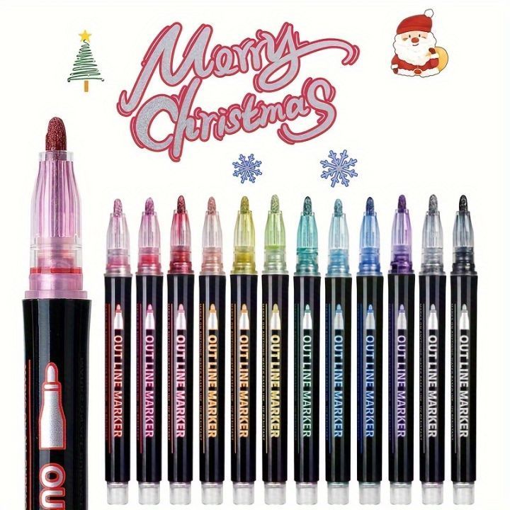 XT 8/Colors Double Line Contour Pen Set Metallic Markers for DIY ...