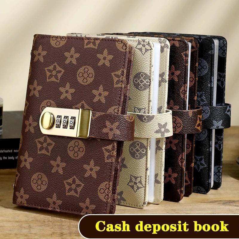 Vintage Leather Money Saving Binder with Password Lock, Anti-fall Cash ...