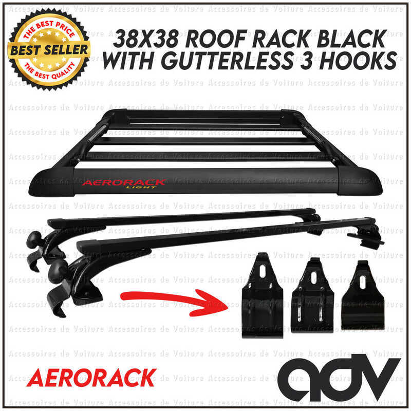 AERORACK 38X38 Roof Rack Basket Black With 3 Hook Bracket Gutterless ...