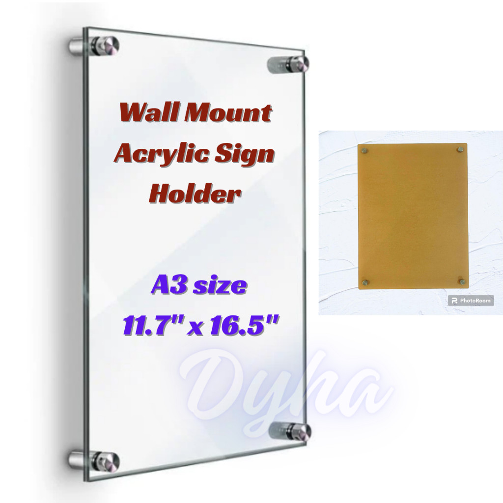 Clear Acrylic Wall Mount Floating Sign Holder A3 size [11.7" x 16.5 ...