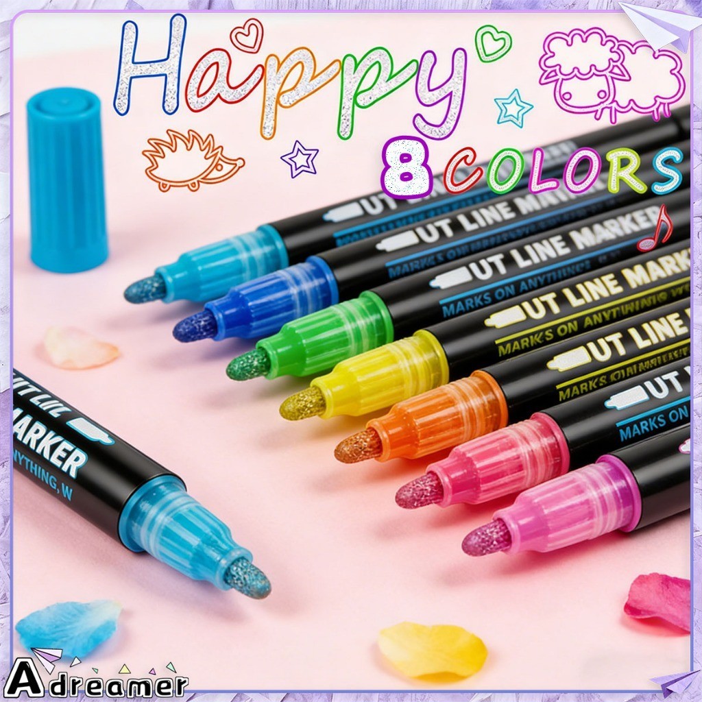 XT 8/Colors Double Line Contour Pen Set Metallic Markers for DIY ...