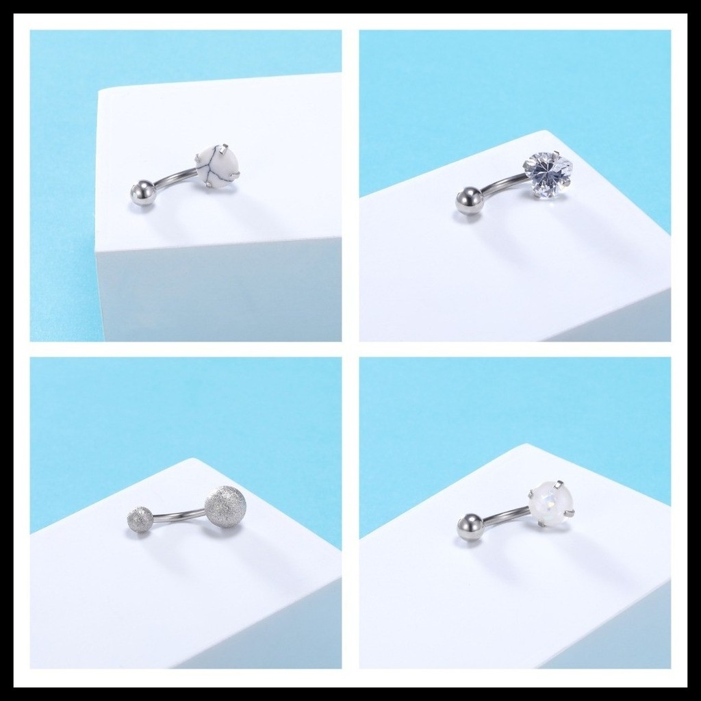 Silver Crystal Navel Rings Stainless Steel Belly Button Rings Gold Anti ...