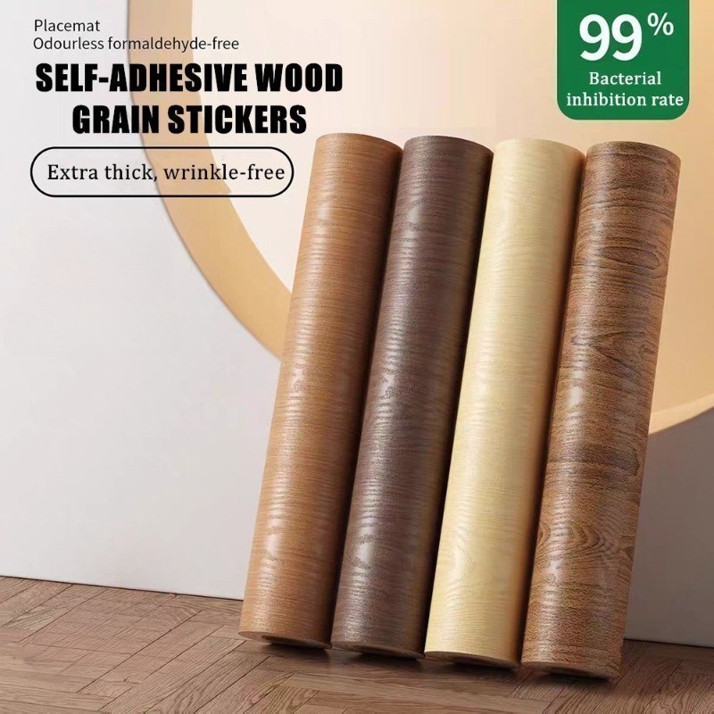 Waterproof Brown Wood Grain Peel & Stick Wallpaper for Kitchen Cabinet ...