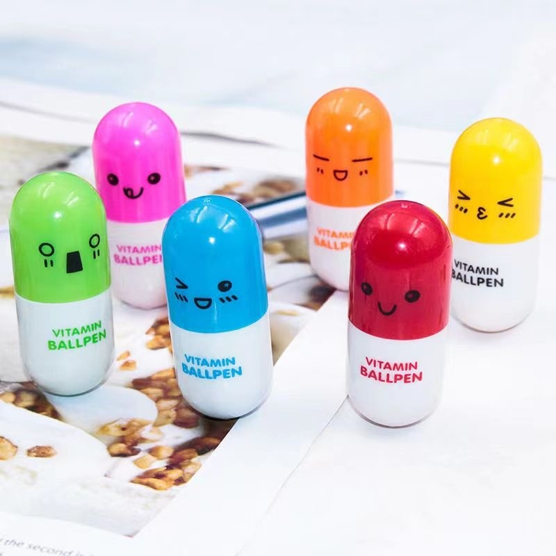 Mini Capsule Pill Pen Retractable Plastic Ballpoint Pen Creative Cute ...