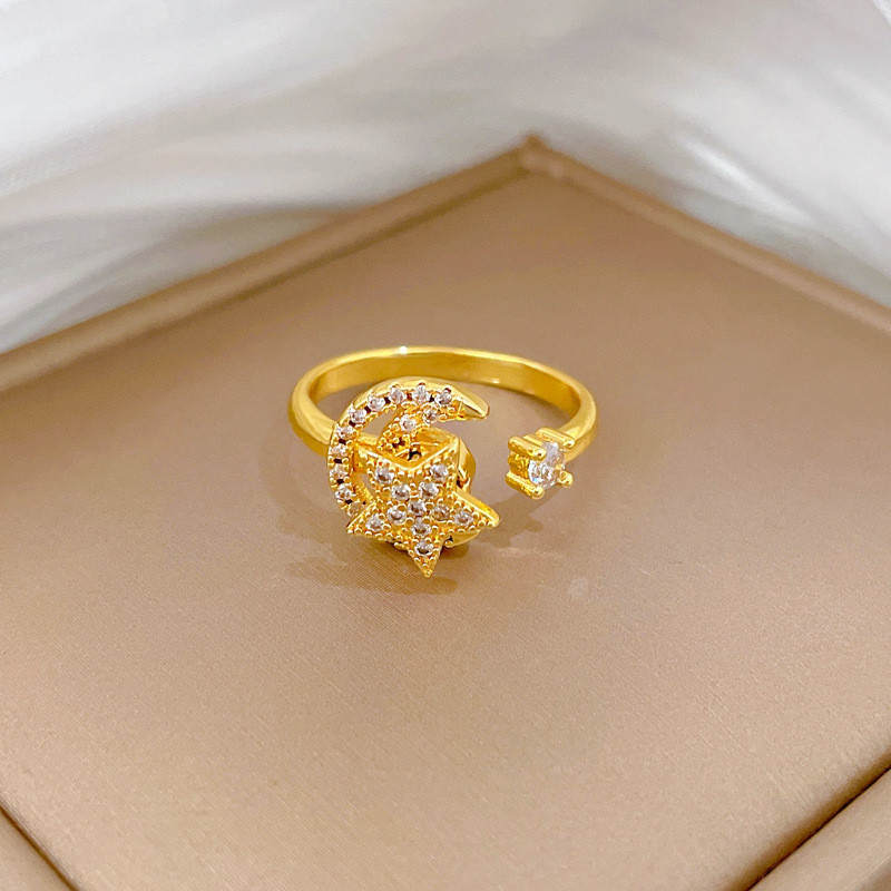 Rotating Star and Moon Myth Ring Adjustable Open Simple Hand Jewelry ...