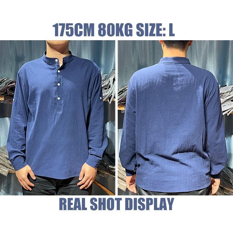 6 colors Plus Size Men's Loose Fit Cotton Linen Shirt Long Sleeve Half ...