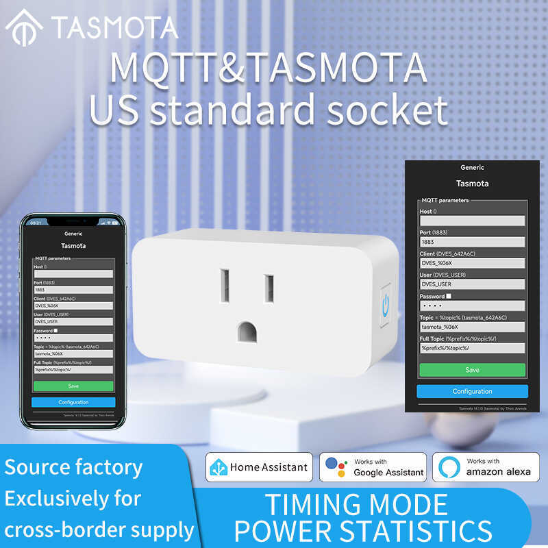 TASMOTA US Standard Smart Square Plug Remote Control Tuya MQTT Socket ...