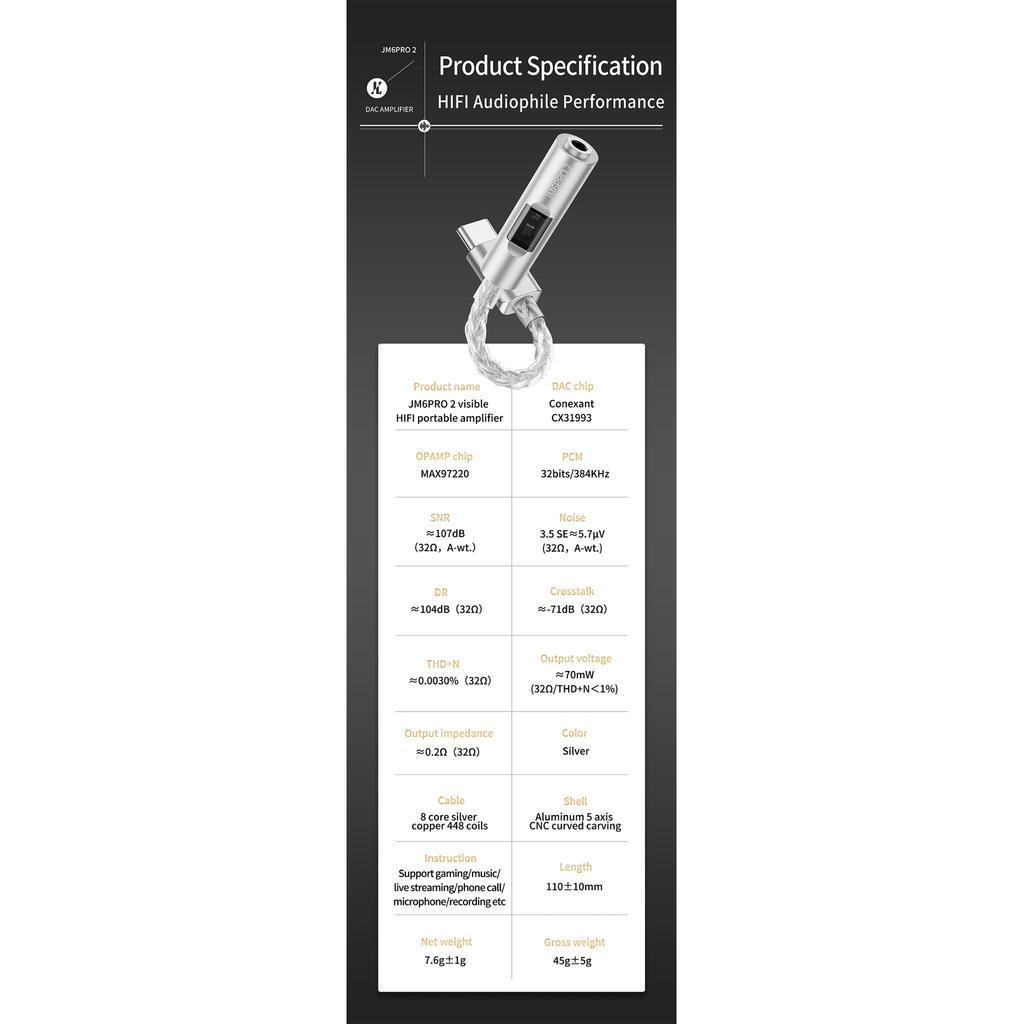 JCALLY JM6 PRO 2 USB C to 3.5mm Audio Adapter DAC Amplifier CX31993 ...