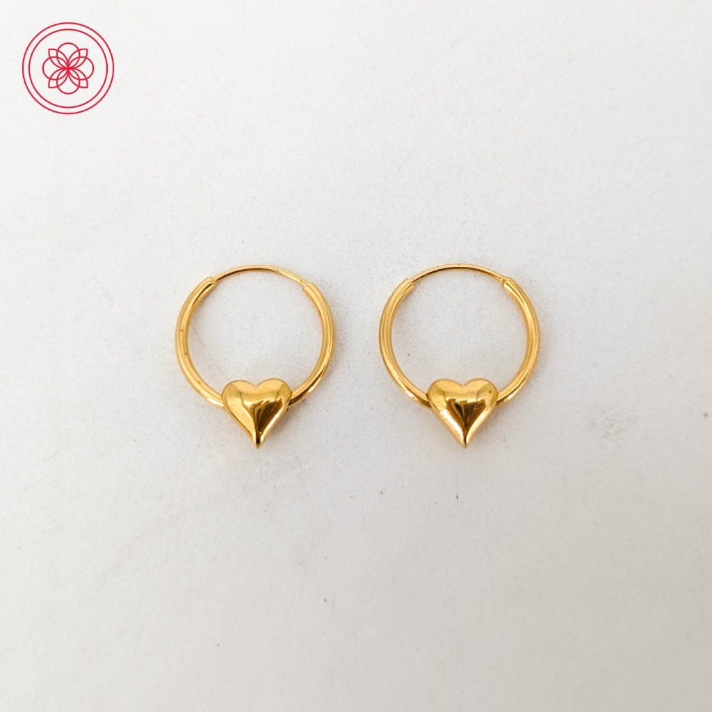 COD PAWNABLE 18k Earrings Real Pure Saudi Gold Heart Thin Hoop / Loop ...