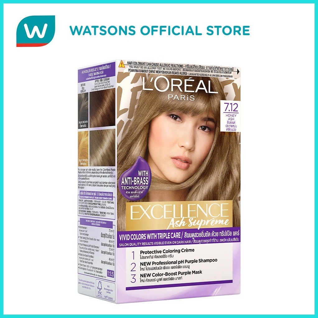 LOREAL Paris Excellence Ash Supreme Hair Color 7.12 Honey Ash with Anti ...