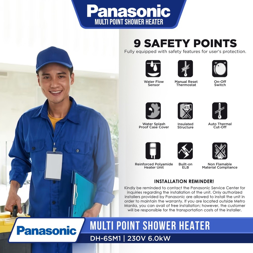 Panasonic Water Heater Multi Point Compact Shower Heater (DH-6SM1 ...
