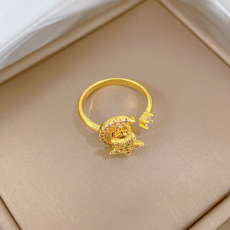 Rotating Star and Moon Myth Ring Adjustable Open Simple Hand Jewelry ...