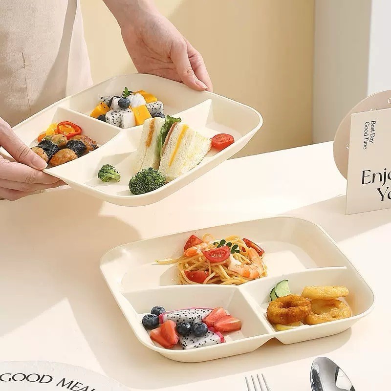 3 Grids Plastic Divided Diet Plate Microwavable Safe Home Square Food ...