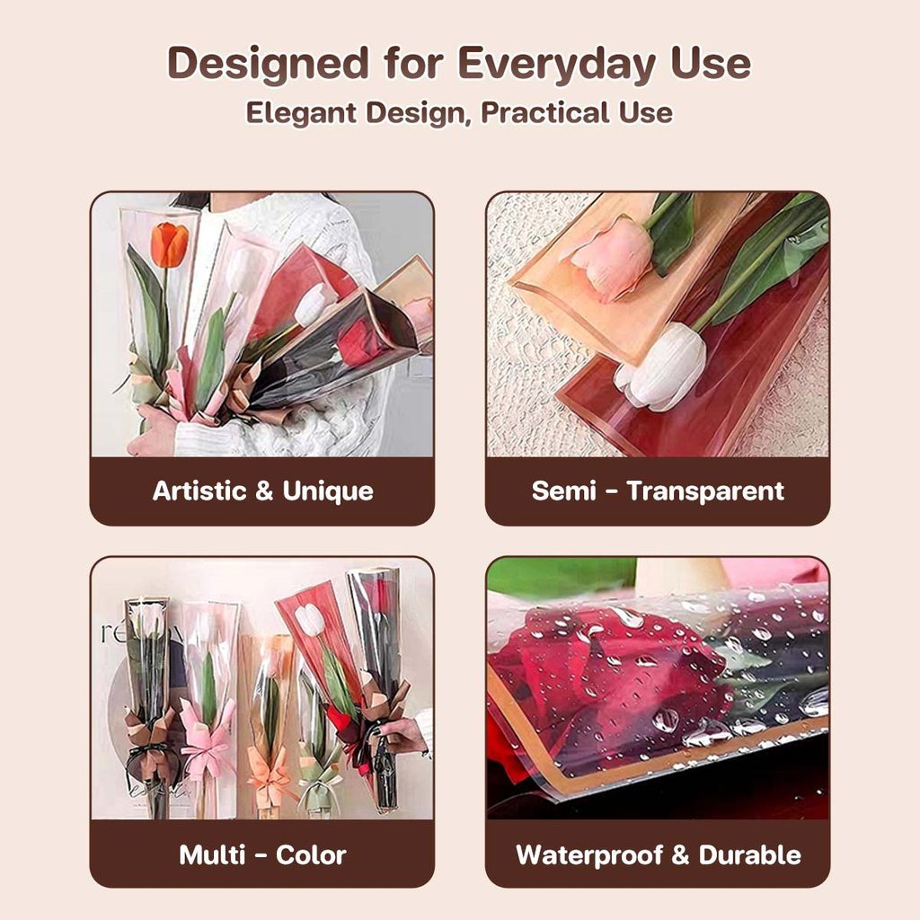 Single Flower Packaging Plastic OPP Bouquet Packaging Bag Floral Wrappers for Valentine's Day ...