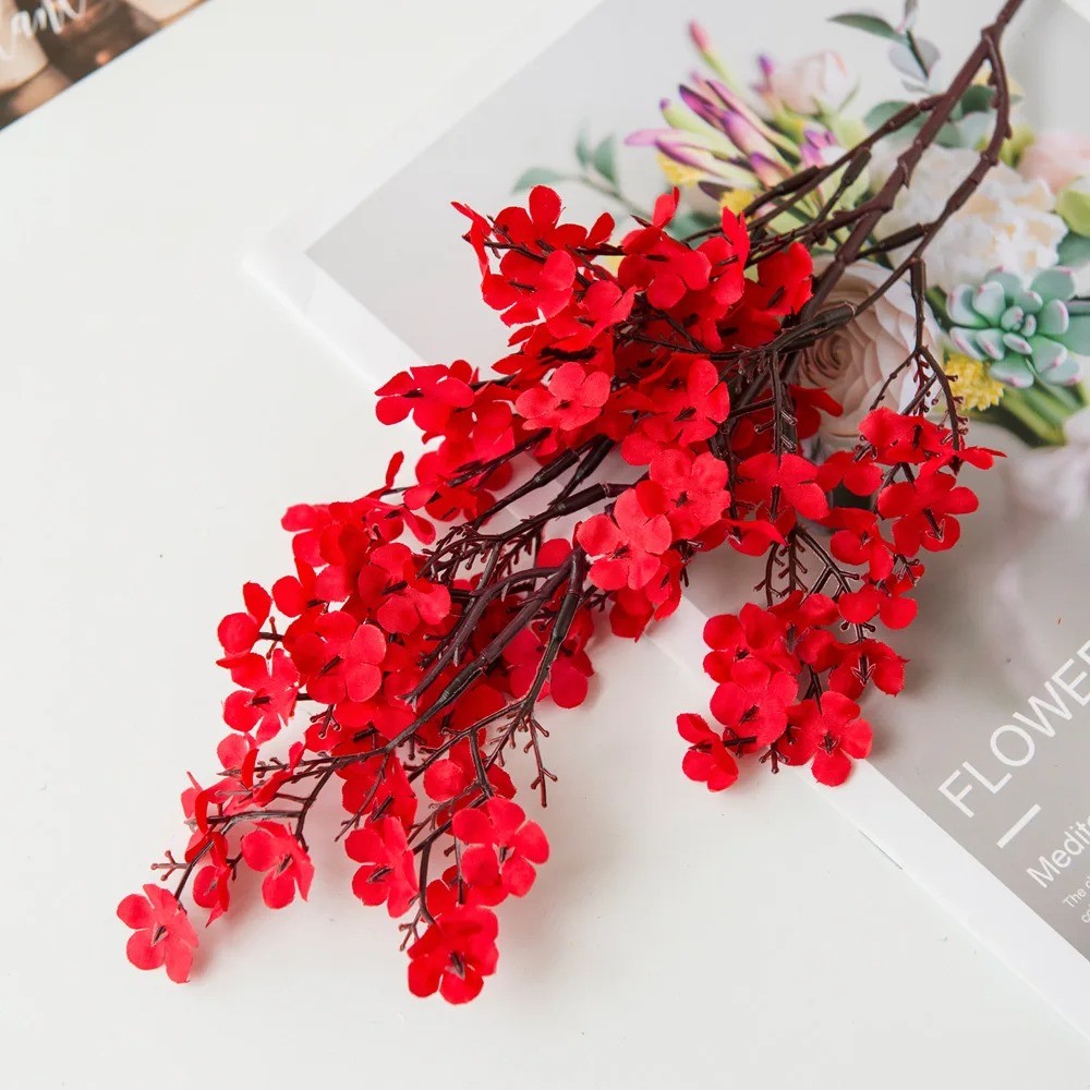 35cm Pink Artificial Flowers Bouquet Cherry Blossoms Gypsophila Fake ...