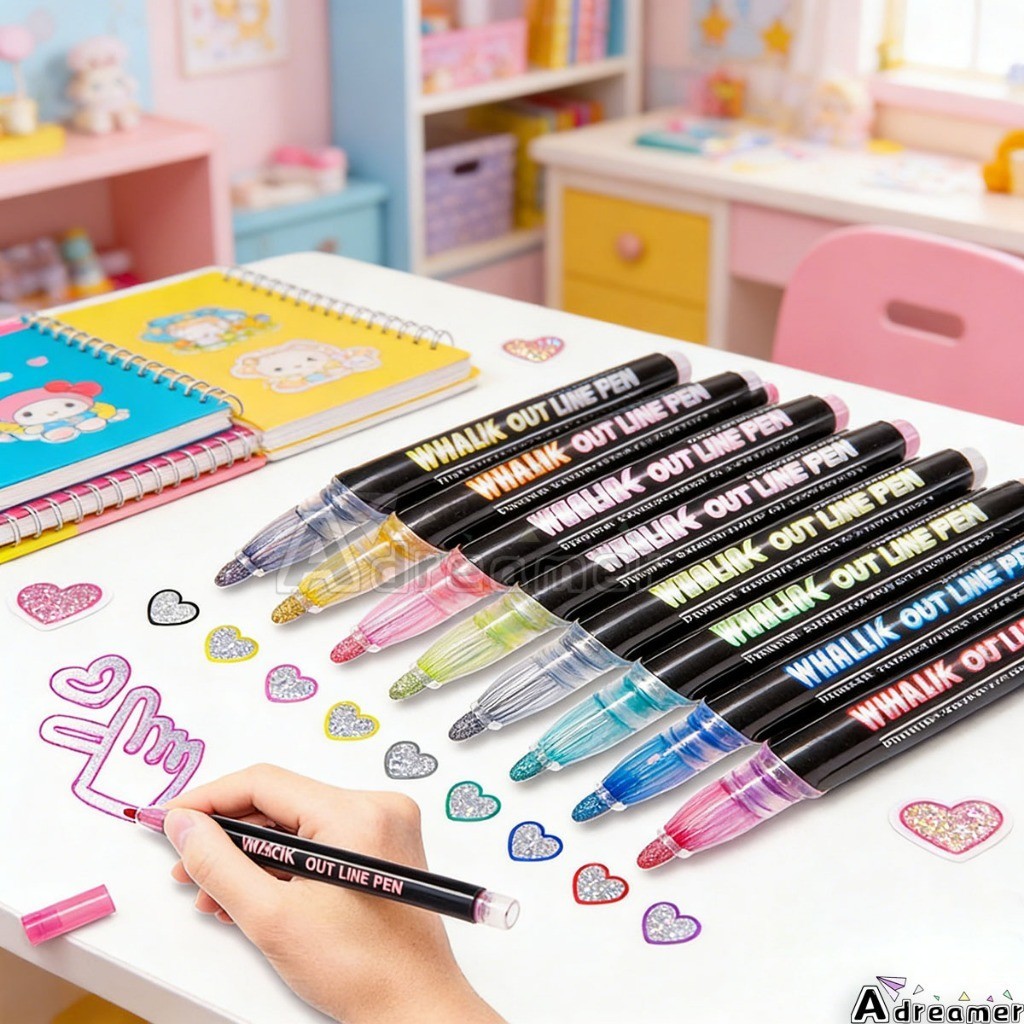 XT 8/Colors Double Line Contour Pen Set Metallic Markers for DIY ...