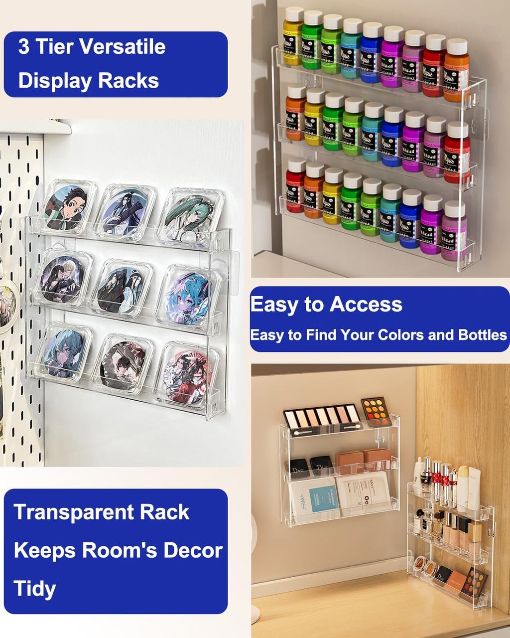 Makeup Organizer Wall Mounted Punch-free 3 Layers Acrylic Shelf ...