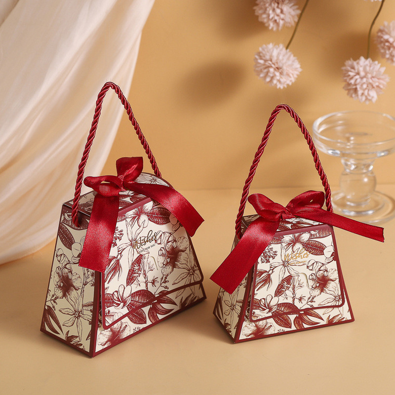 Small Floral Gift Boxes with handle & Ribbons Decorative Bakery Treat ...