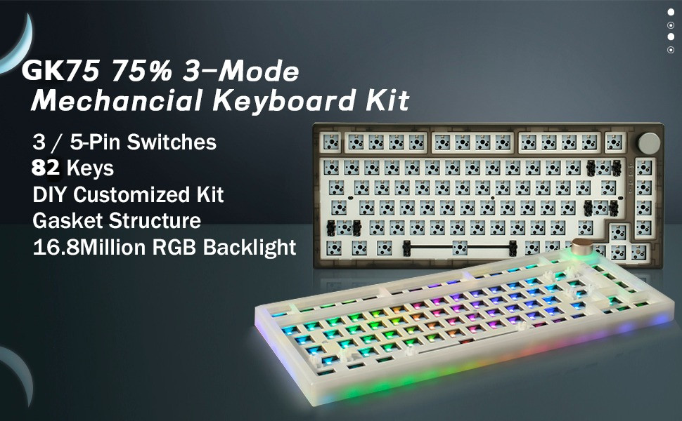 Amerteer GK75 3 Mode 75% Gasket Mechanical Keyboard KIT 82 keys ...