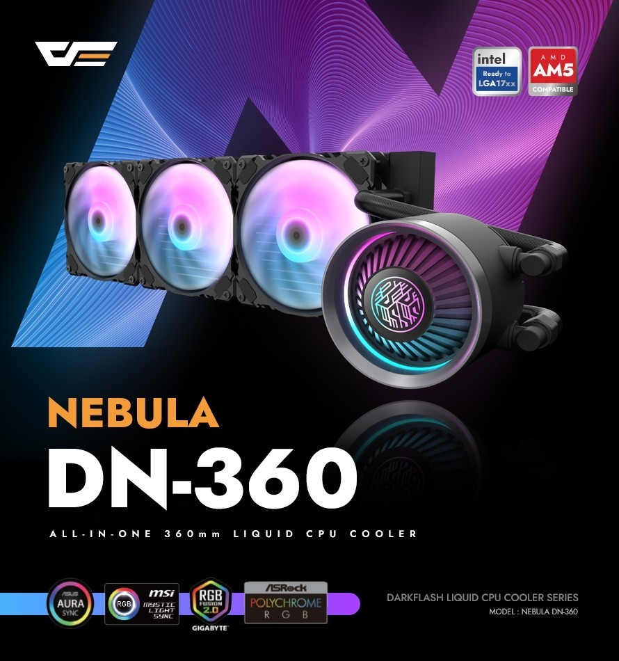 DARKFLASH NEBULA DN360 ARGB LIQUID AIO CPU COOLER - BLACK / WHITE ...