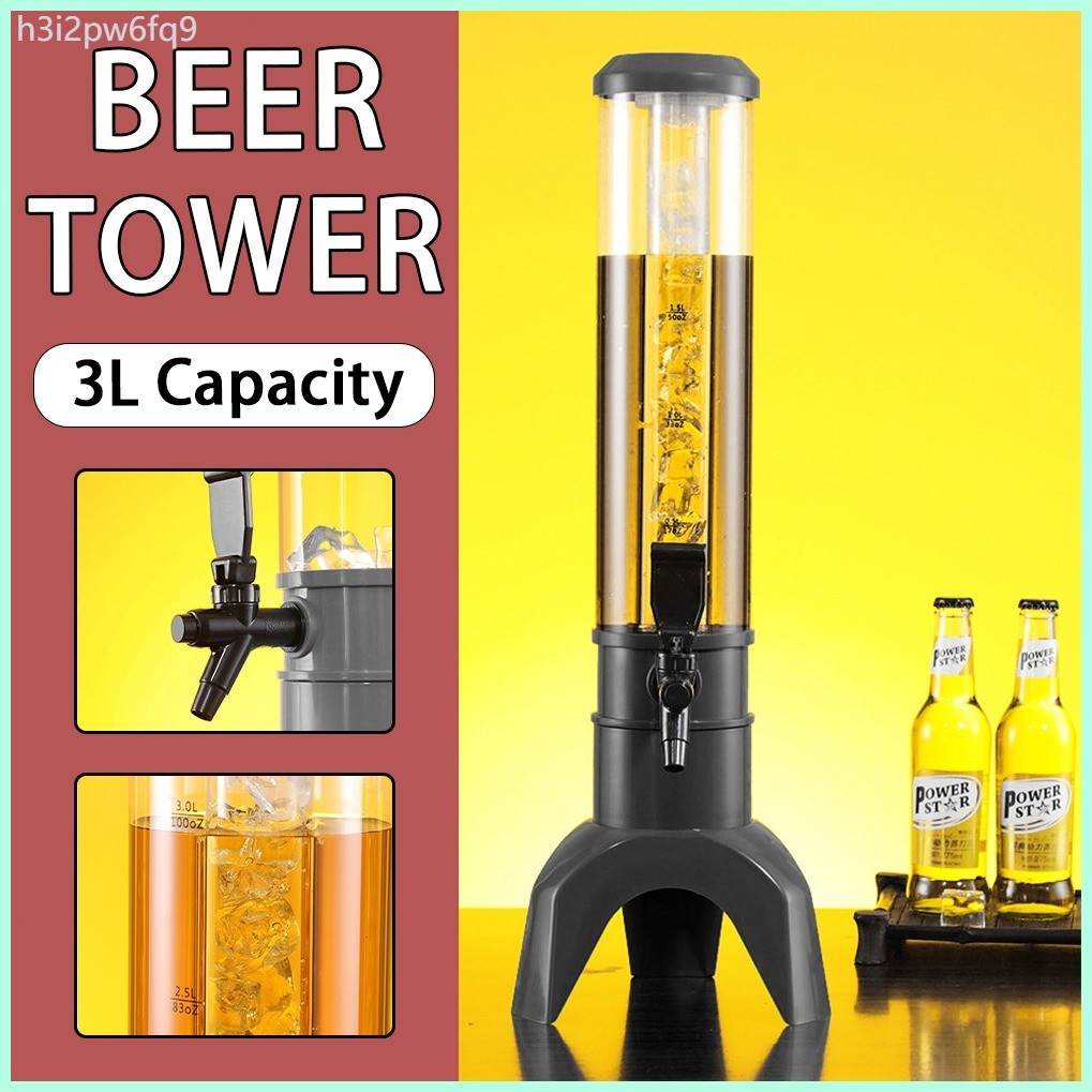3L Beer Tower Beverage Dispenser With Ice Cubes Three-legged Juice ...