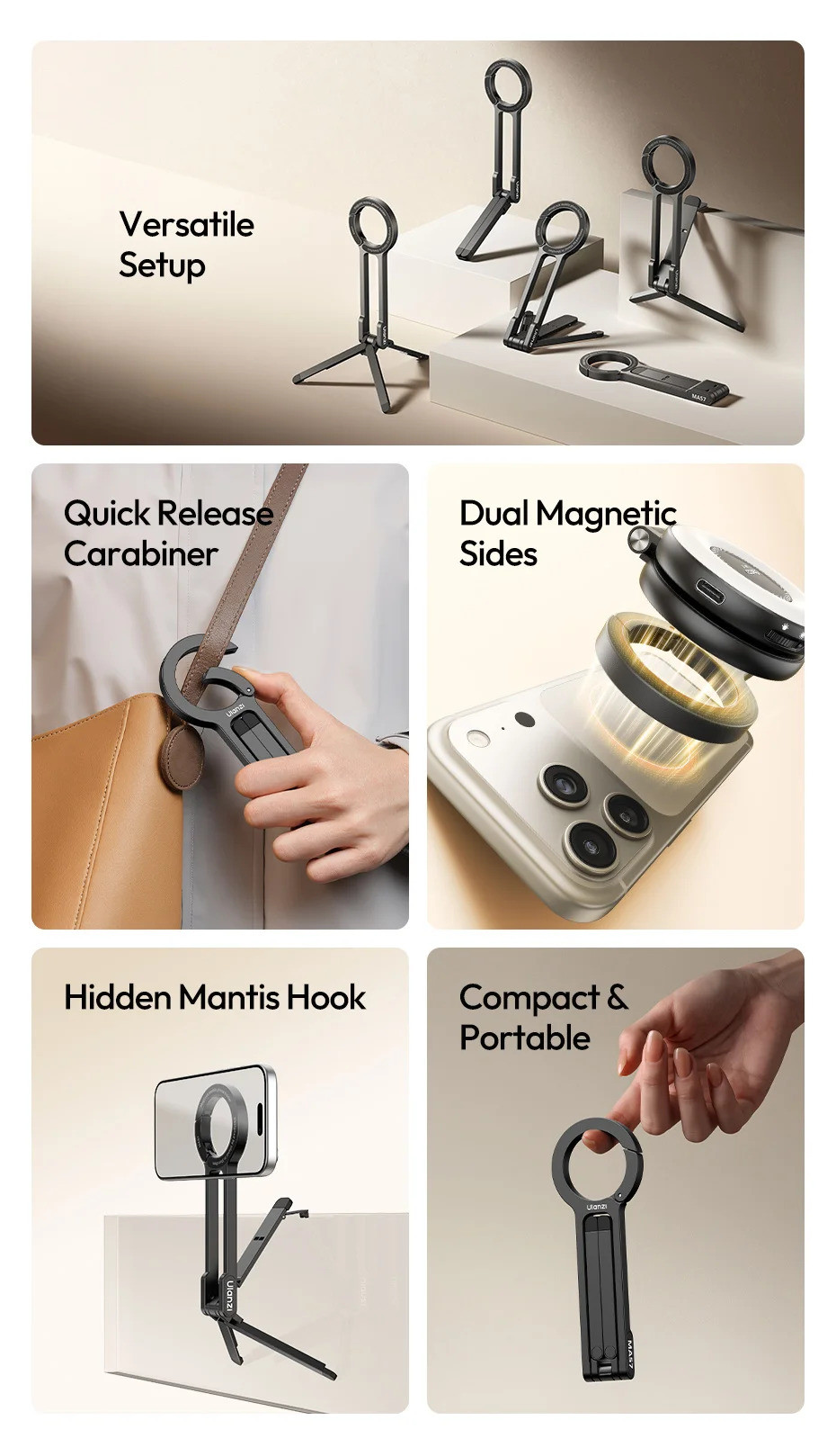 Ulanzi MA57 Magsafe Carabiner Phone Tripod Phne Stand Holder with Hook ...